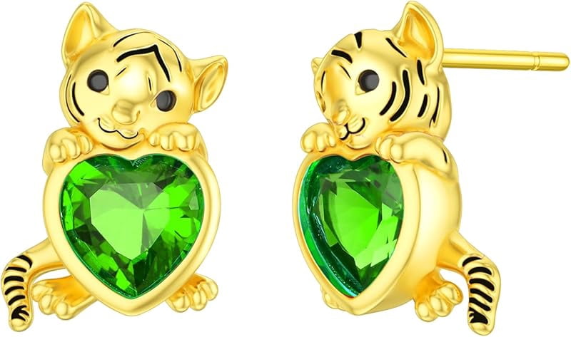 AOBOCO Tiger Earrings for Women 925 Sterling Silver Tiger Holding Heart ...