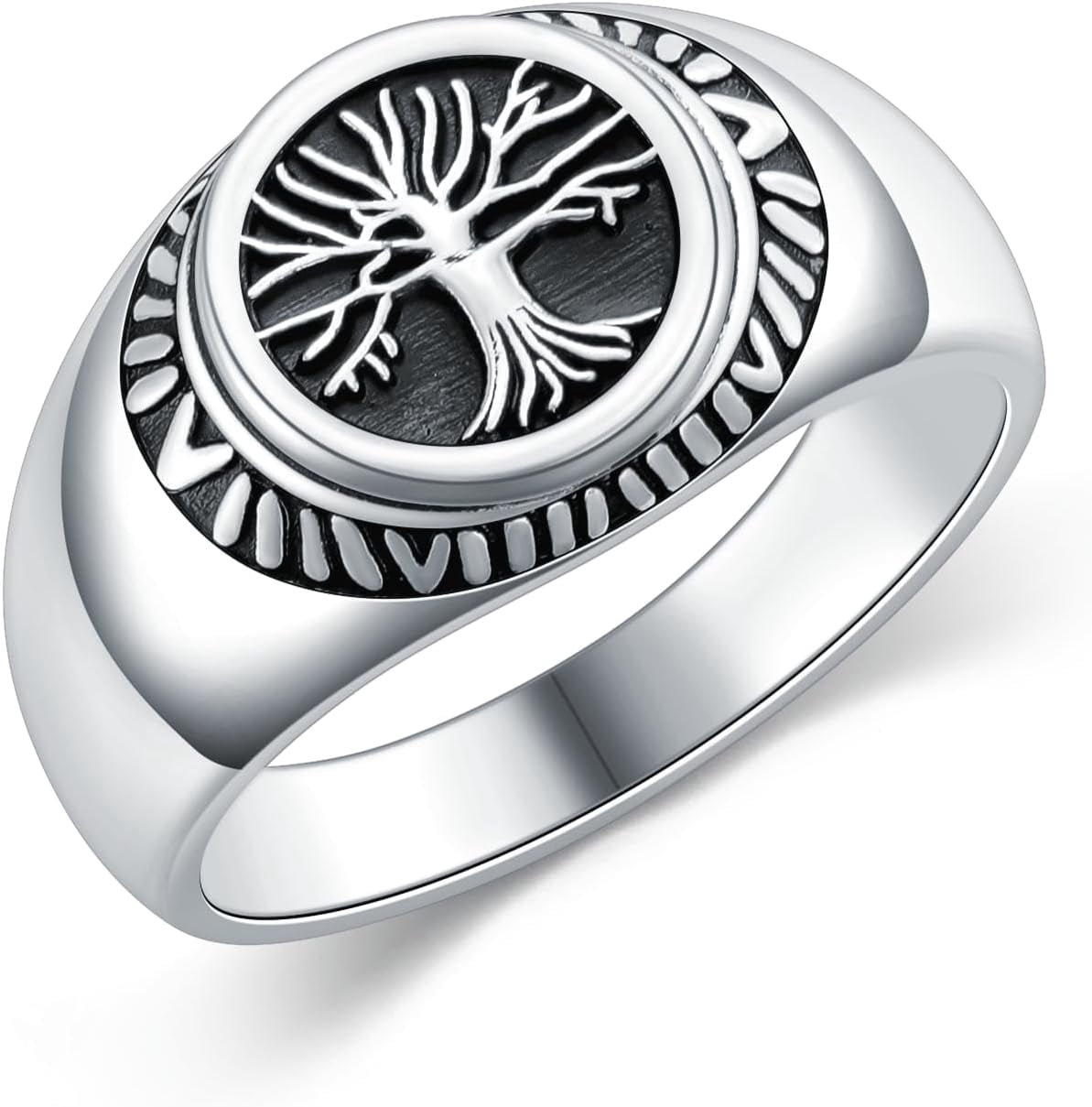 AOBOCO Tree of Life Ring Sterling Silver Round Signet Biker Ring for ...