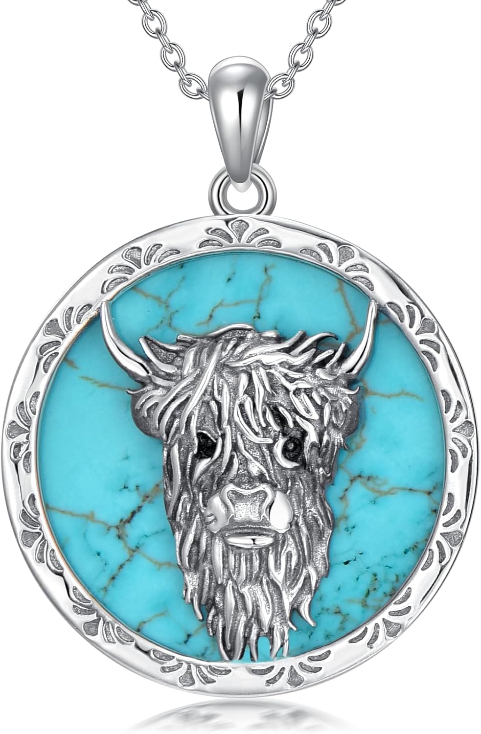 AOBOCO Turquoise Highland Cow Necklace 925 Sterling Silver Genuine ...