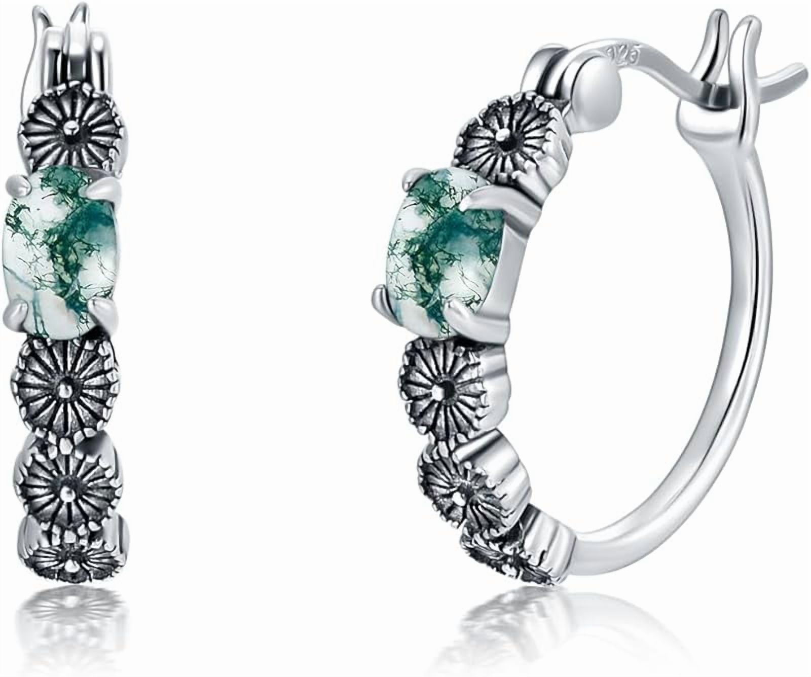 AOBOCO Vintage Daisy/Rose/Butterfly with Natural Moss Agate Hoop ...