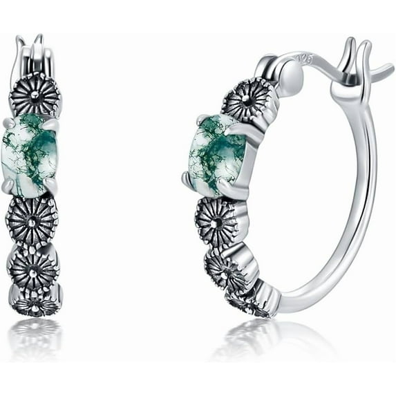 AOBOCO Vintage Daisy/Rose/Butterfly with Natural Moss Agate Hoop ...