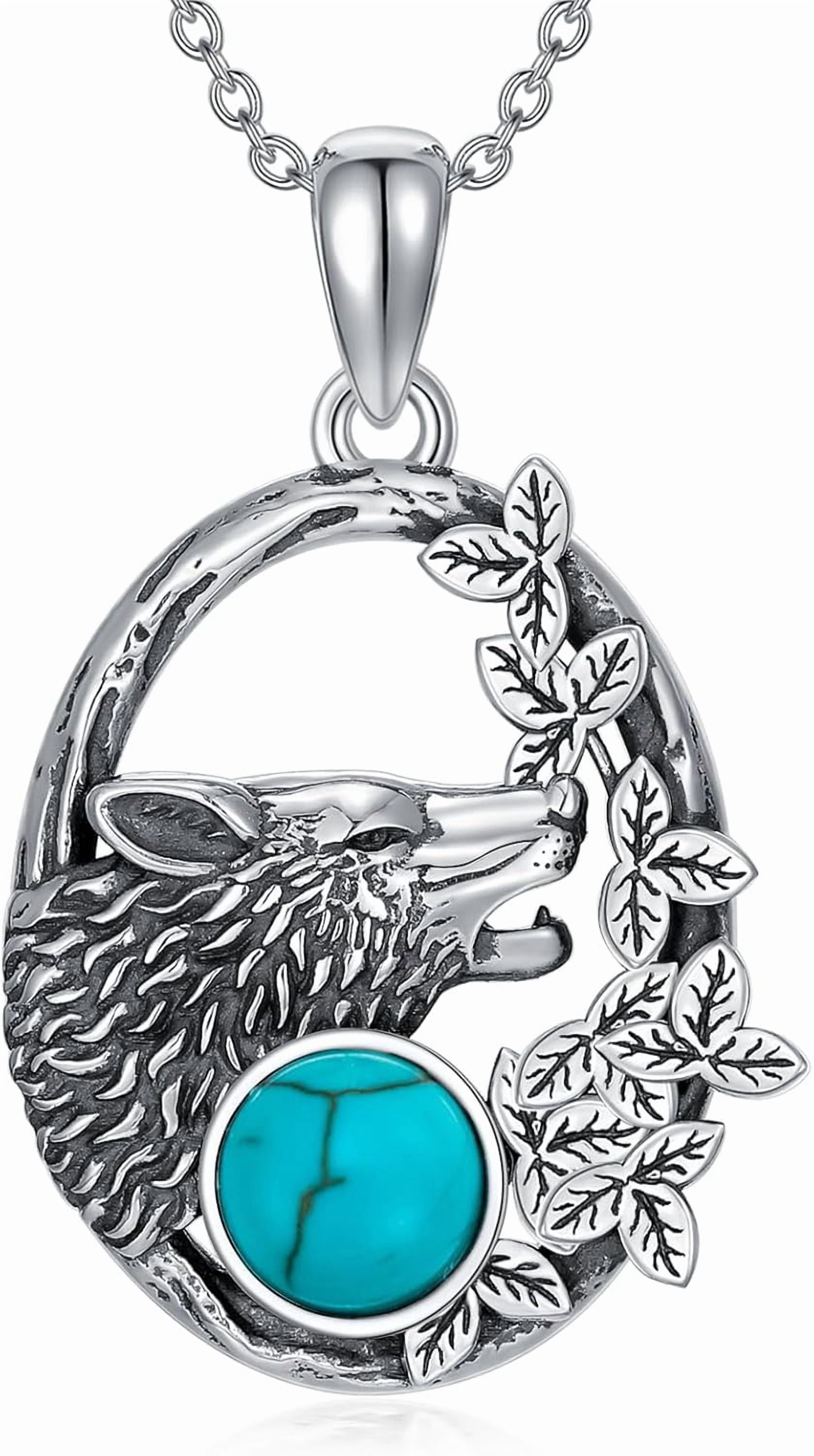 AOBOCO Vintage Turquoise with Wolf/Raven/Phoenix Pendant Necklace 925 ...