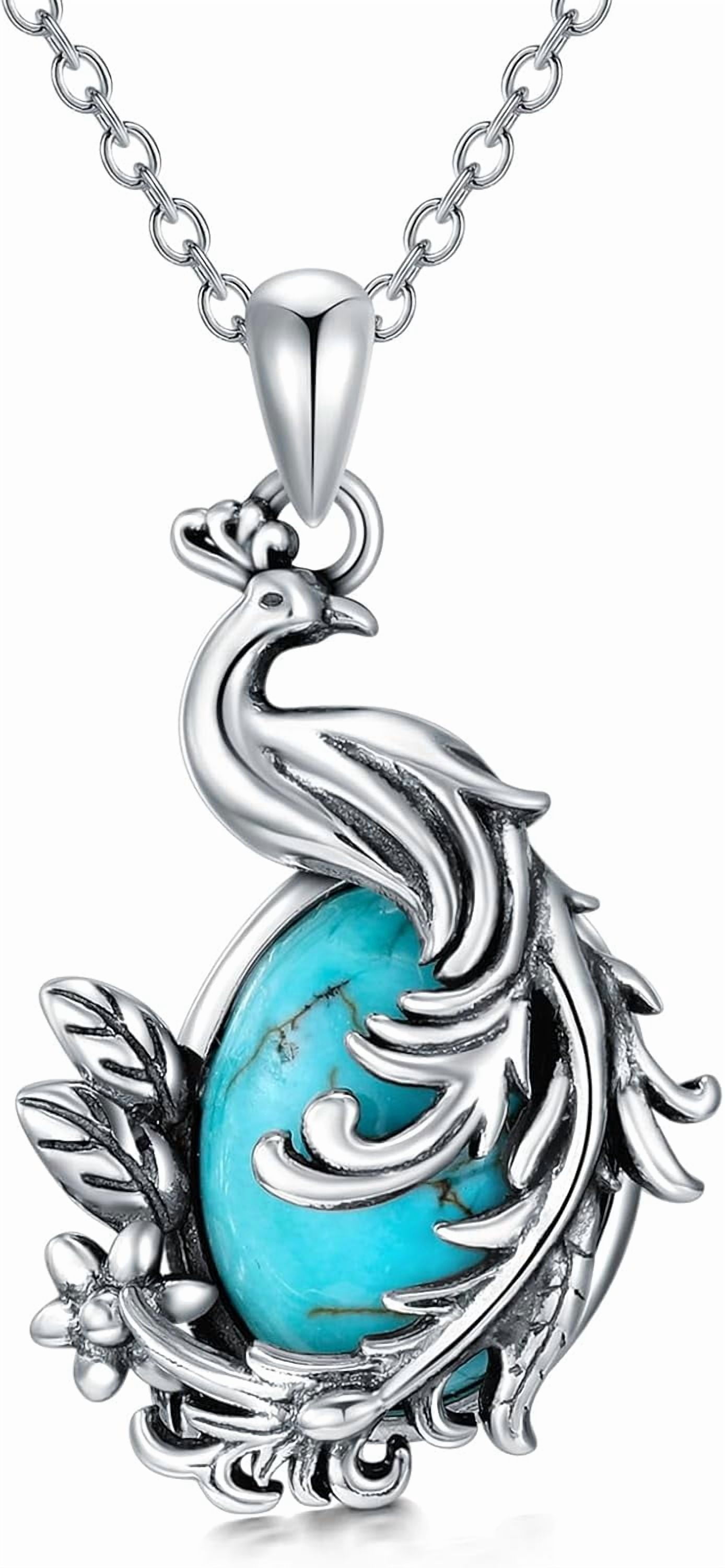 AOBOCO Vintage Turquoise with Wolf/Raven/Phoenix Pendant Necklace 925 ...