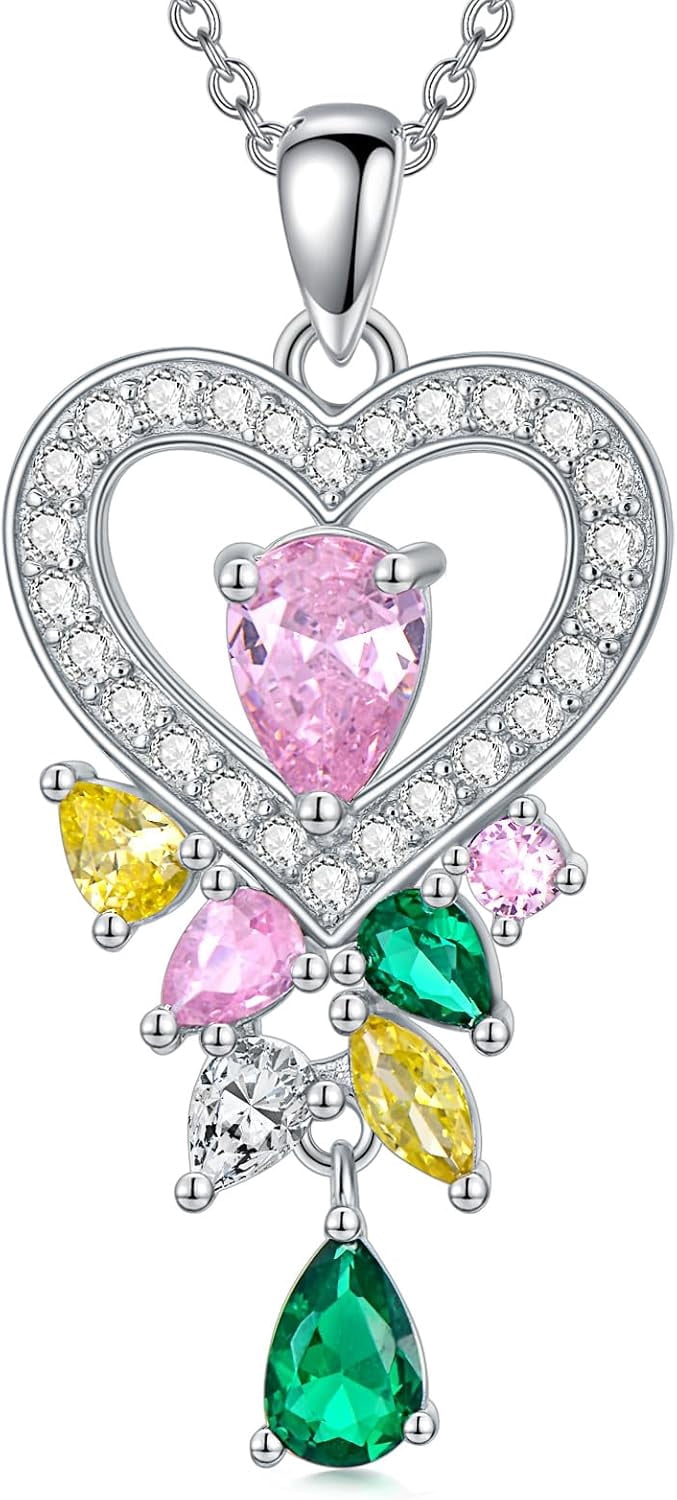 AOBOCO Women's Heart-Shaped Pendant Necklace 925 Sterling Silver Pear ...