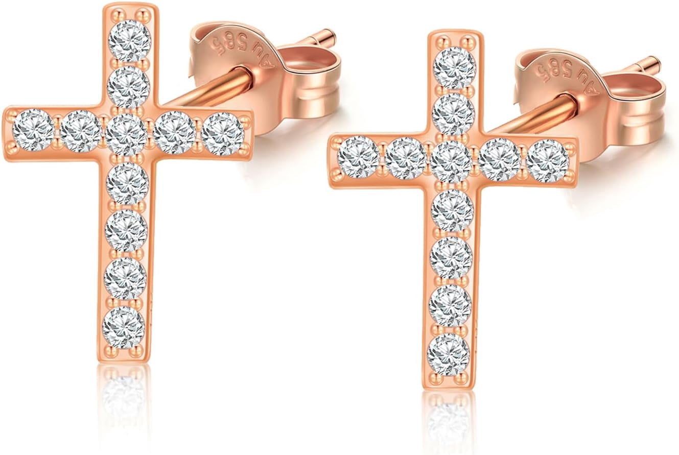 AOBOCO14k Gold Created Moissanite Cross Stud Earring for Women Teens ...