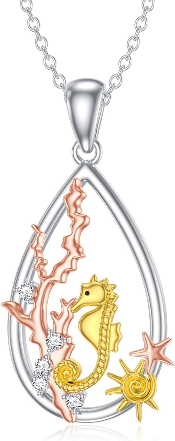 AOBOCODiamond Seahorse Necklace for Women 925 Sterling Silver Sea Life ...