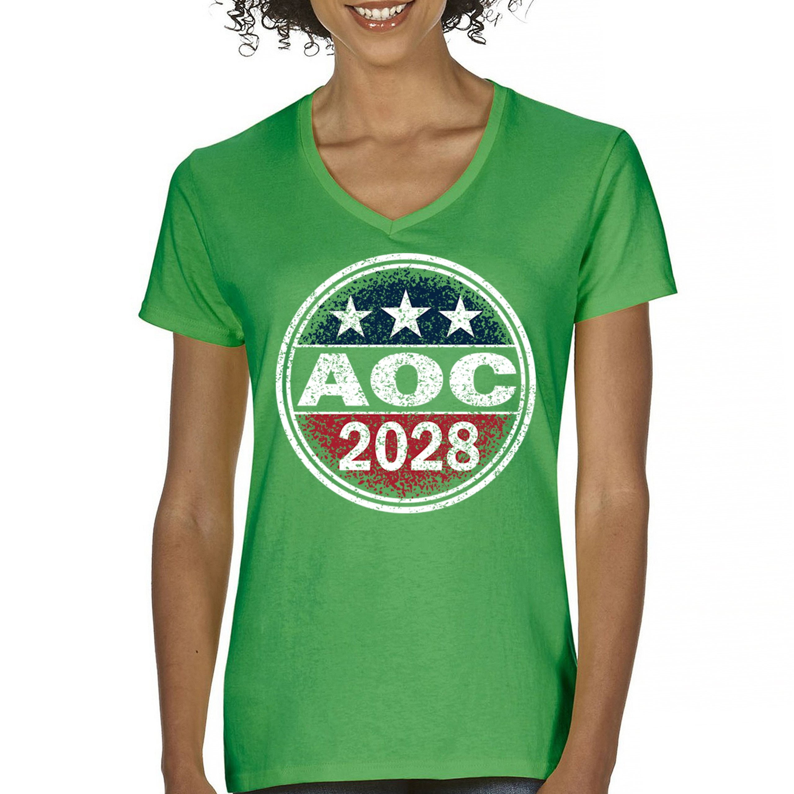 AOC 2028 President Women's V-Neck T-shirt Alexandria Ocasio-Cortez ...