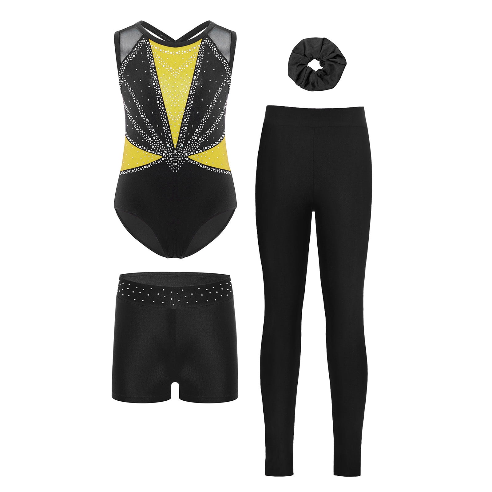 AOCHANG Girls Sparkle Gymnastics Leotard with Workout Shorts Leggings 4 ...