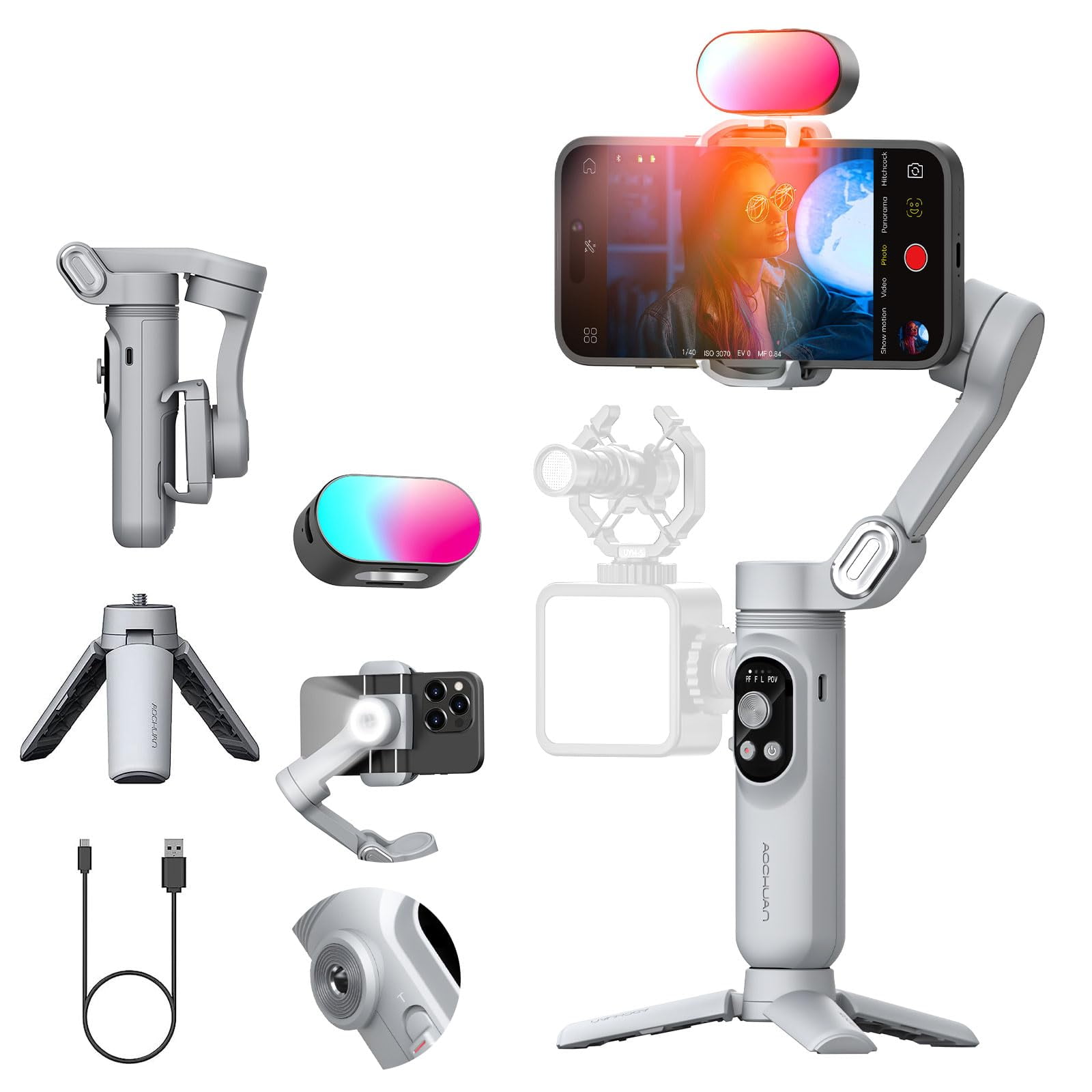 AOCHUAN 3-axis Gimbal Stabilizer for Smartphone w/ H2FSD1/4 Foldable ...