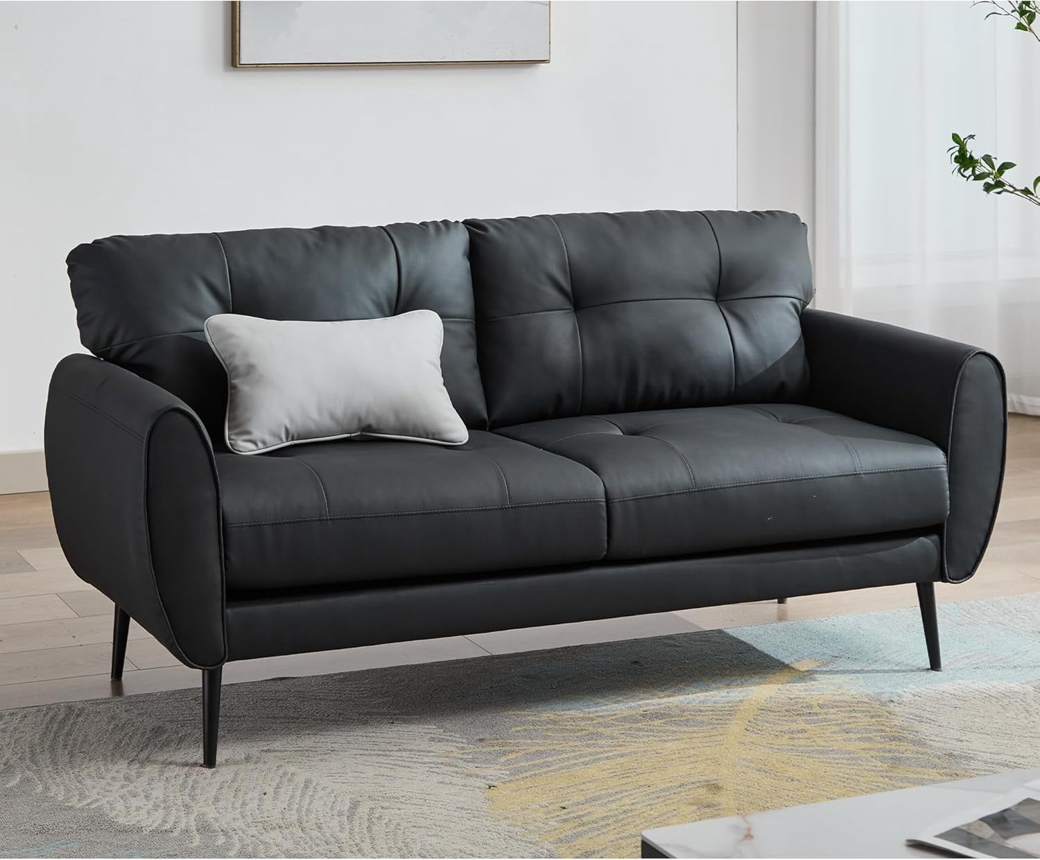 AODAILIHB 61" Mini Leather Arm Couch, 2 Seater Modern L-Shaped Sofa ...