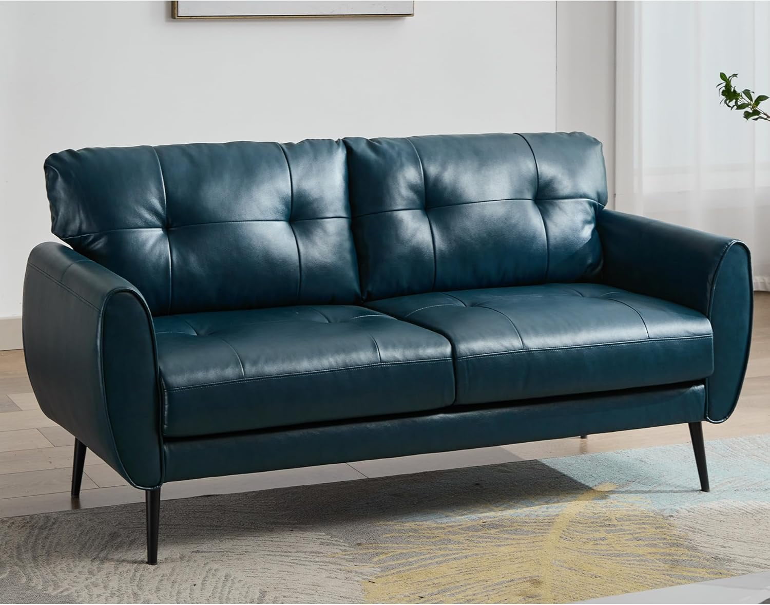 AODAILIHB 61" Mini Leather Arm Couch, 2 Seater Modern L-Shaped Sofa ...