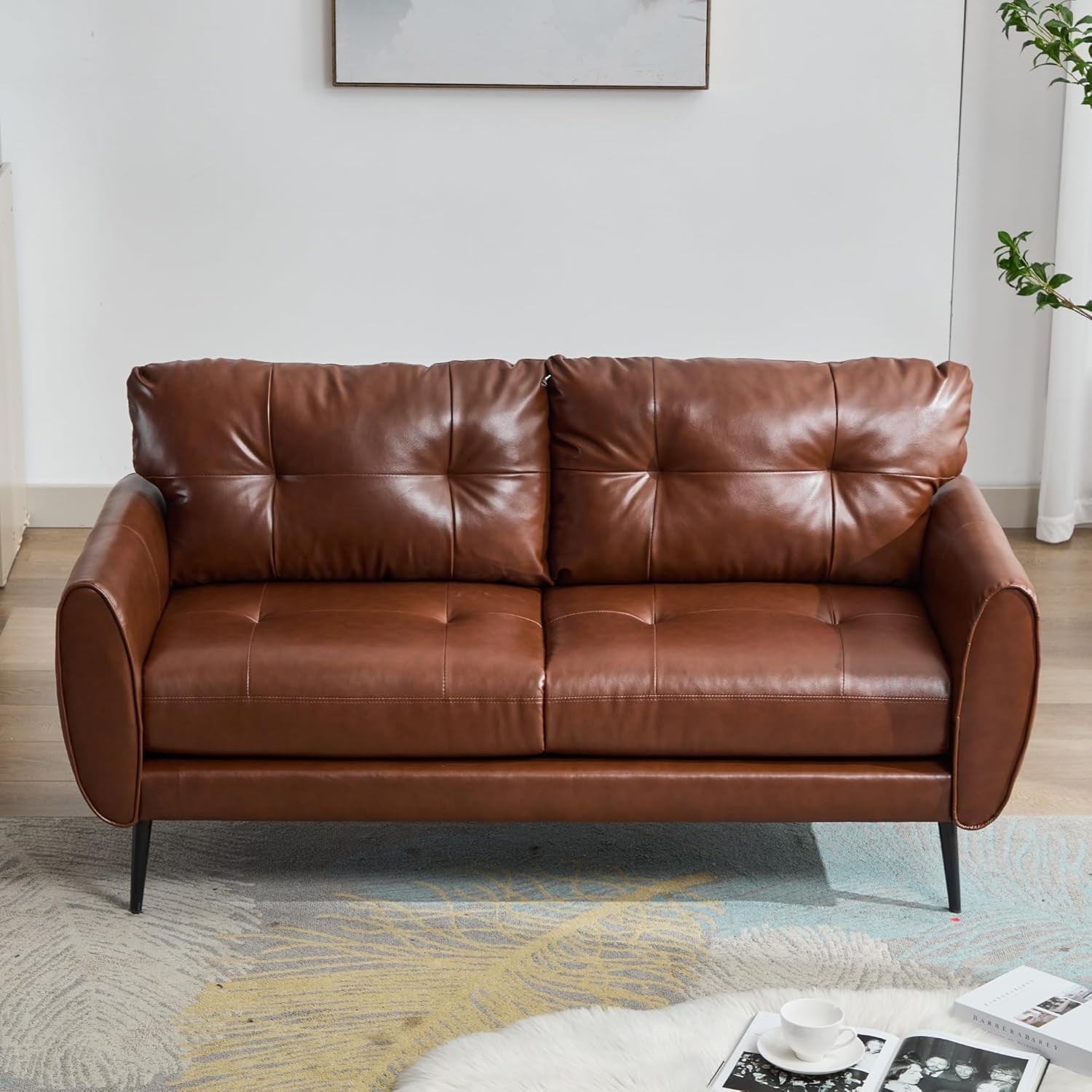 AODAILIHB 61" Mini Leather Arm Couch, 2 Seater Modern L-Shaped Sofa ...