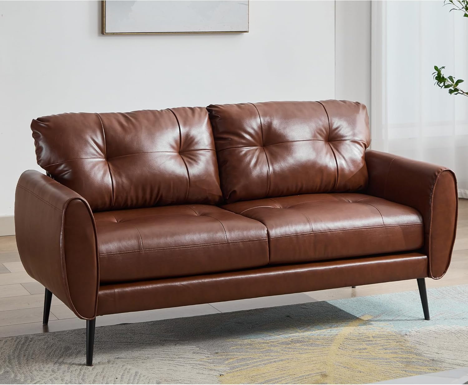 AODAILIHB 61" Mini Leather Arm Couch, 2 Seater Modern L-Shaped Sofa ...