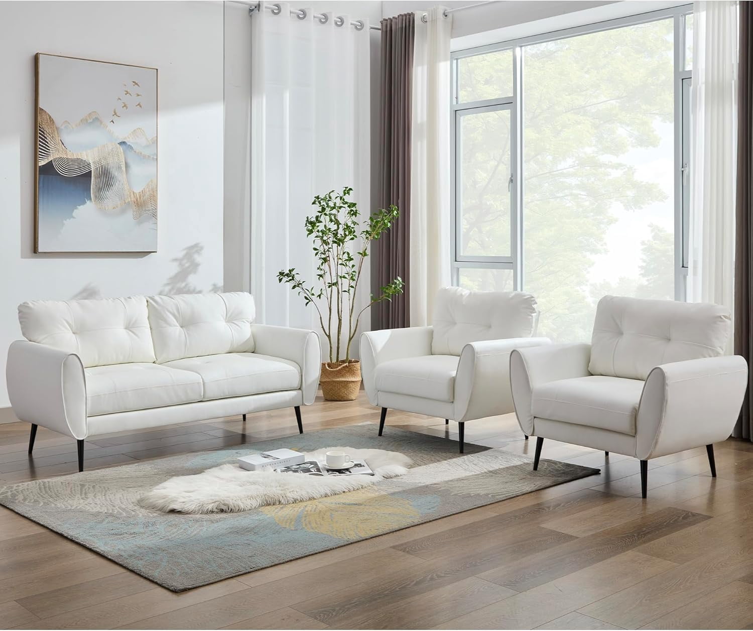 AODAILIHB 61" Mini Leather Arm Couch Set of 3, 2 Seater Modern L-Shaped ...