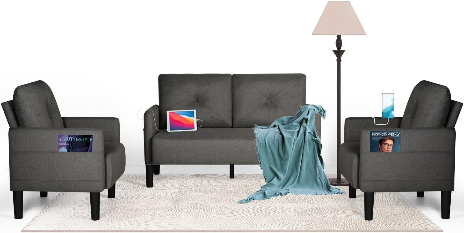 AODAILIHB Modern Sofa Set of 3 Pieces with USB Charging Ports，Side ...