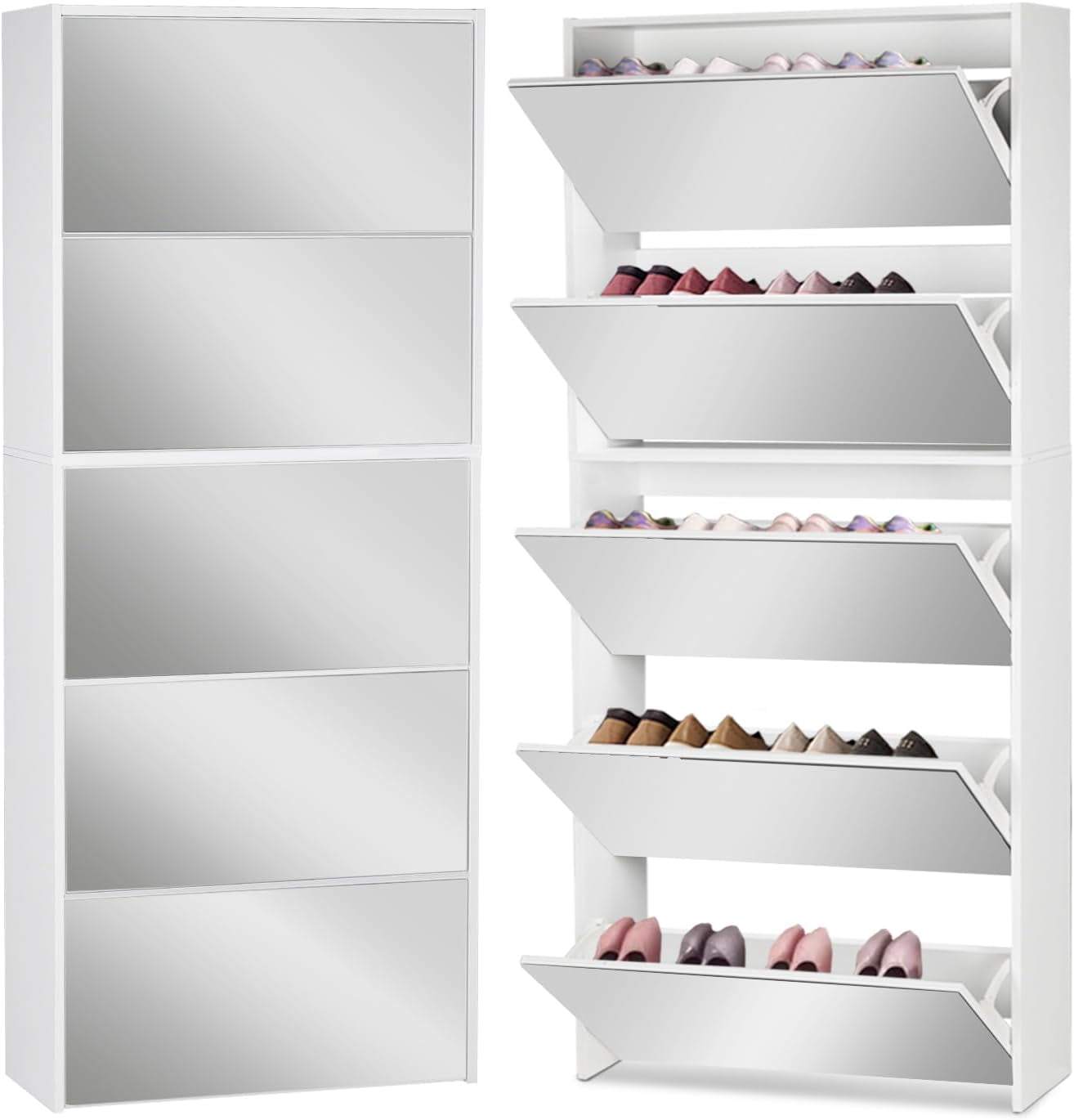 AODAILIHB Shoe Cabinet with 5 Flip Drawers, Mirrored Narrow Shoes ...