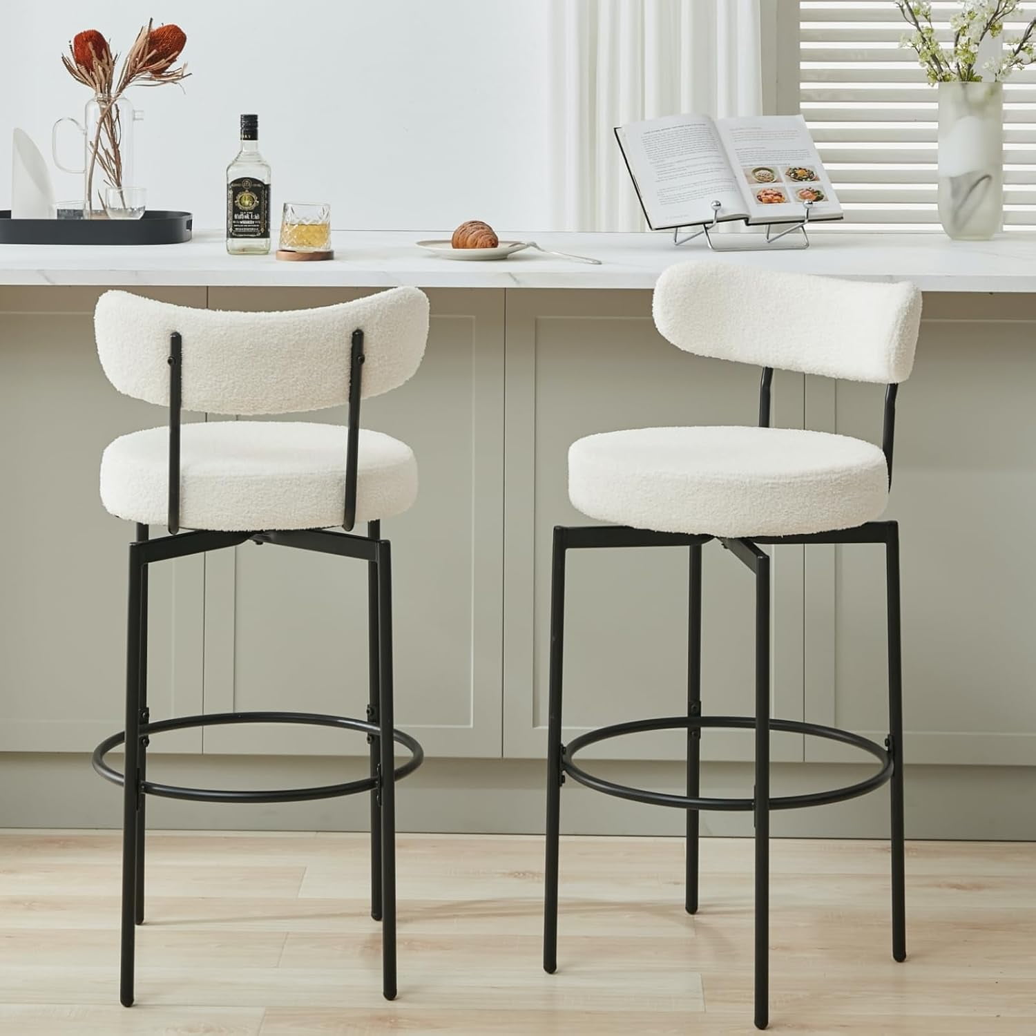 AODAILIHB Swivel Bar Stools Set of 2, Counter Height Bar Stools with ...