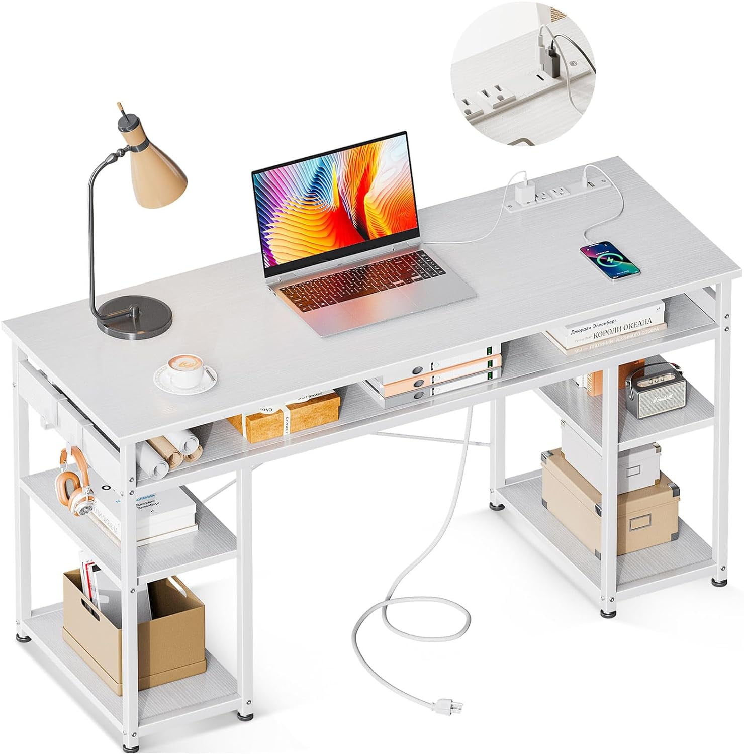 48 Inch Small Computer Desk with Power Outlets, Writing Desk with ...