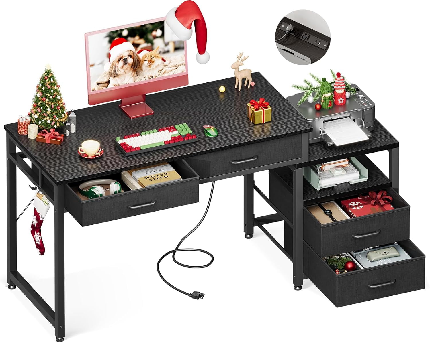 AODK 53-Inch Desk with Drawers and USB Power Outlets, Reversible ...