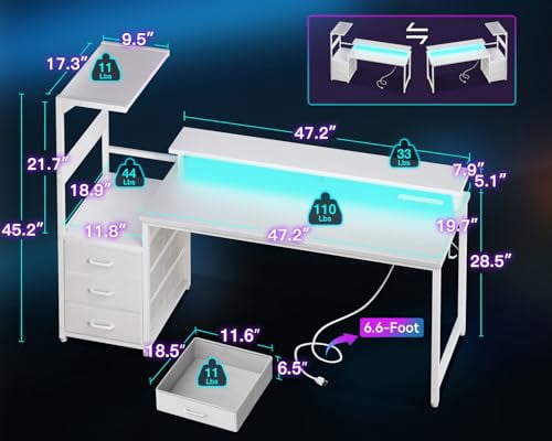 AODK 59 Inch Gaming Desk with USB Charging Ports & LED Light ...