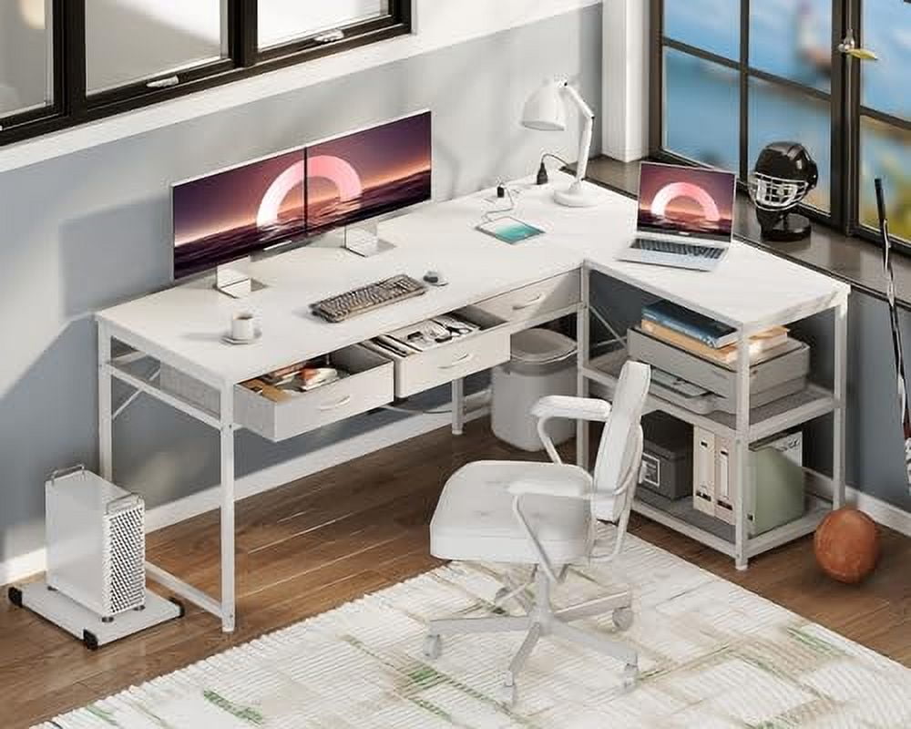 AODK 61 Inch L Shaped Computer Desk with Drawers, Corner Desk with ...