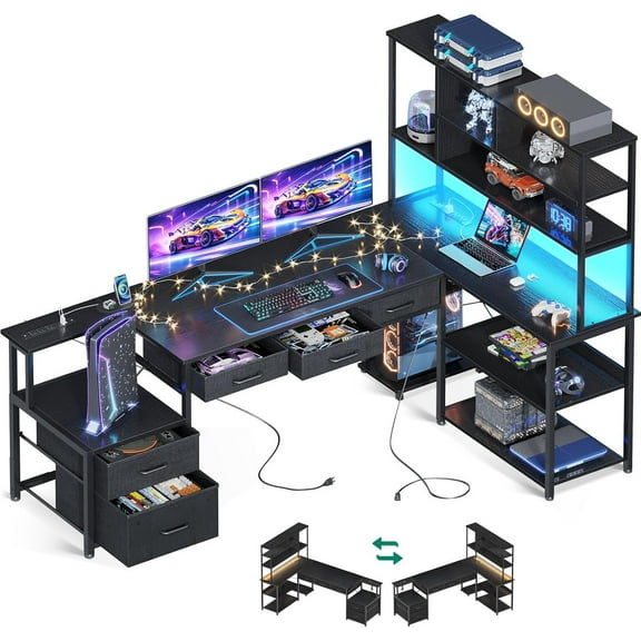 CONCETTA 75 Inch L Shaped Computer Desk with 2 Drawers & Storage ...