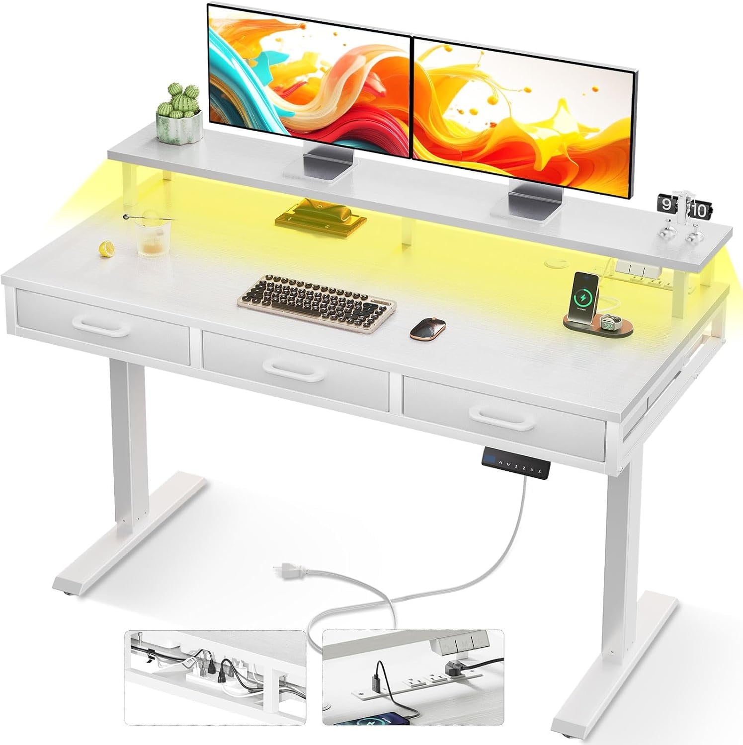 AODK Electric Standing Desk with Drawers, 55 Inch Height Adjustable ...