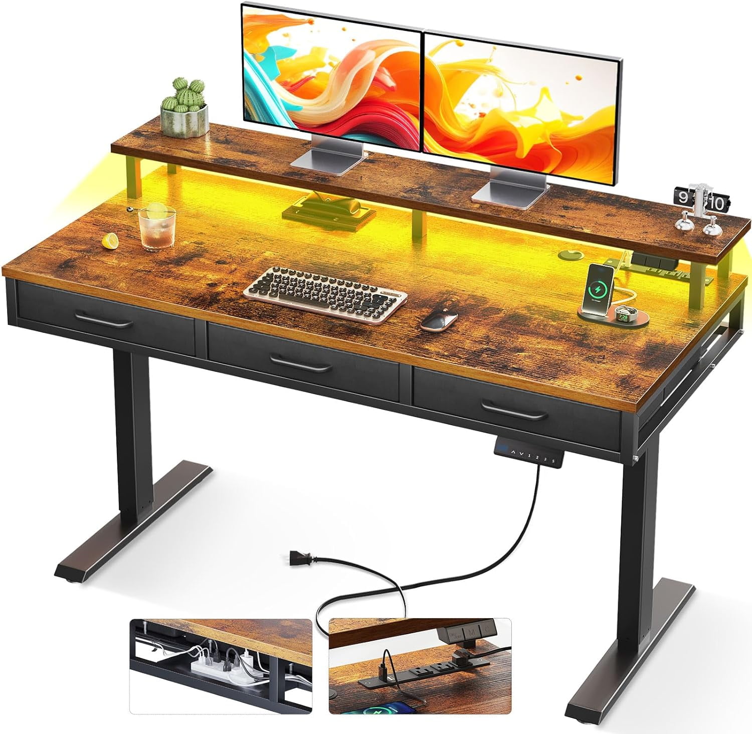 AODK Electric Standing Desk with Drawers, 55 Inch Height Adjustable ...