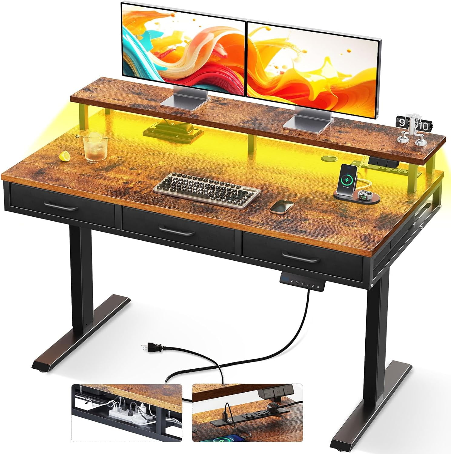 AODK Electric Standing Desk with Drawers, 55 Inch Height Adjustable ...