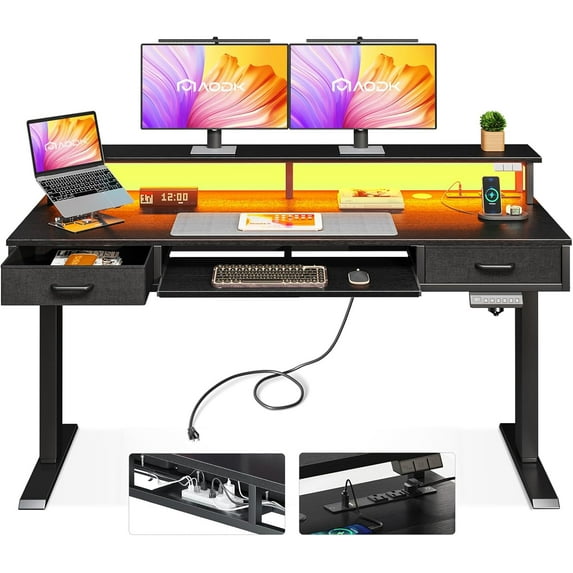 AODK Electric Standing Desk with Drawers & Keyboard Tray, 55 Inch ...
