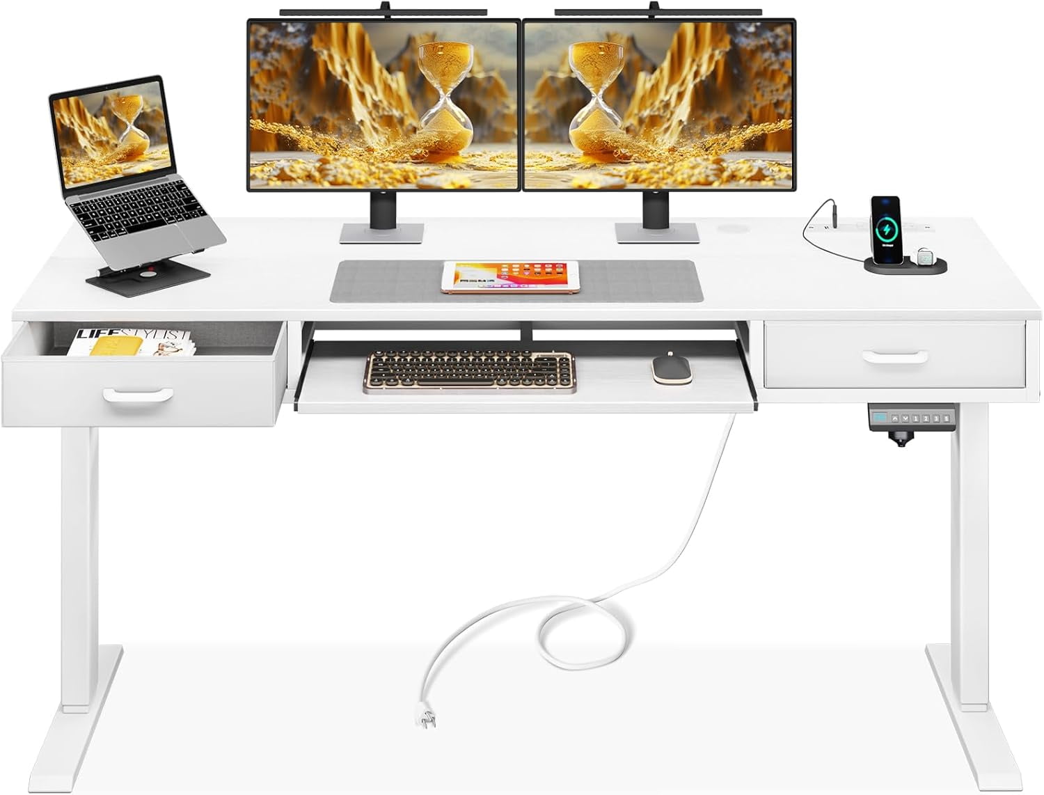 AODK Electric Standing Desk with Drawers & Keyboard Tray, 55 Inch ...