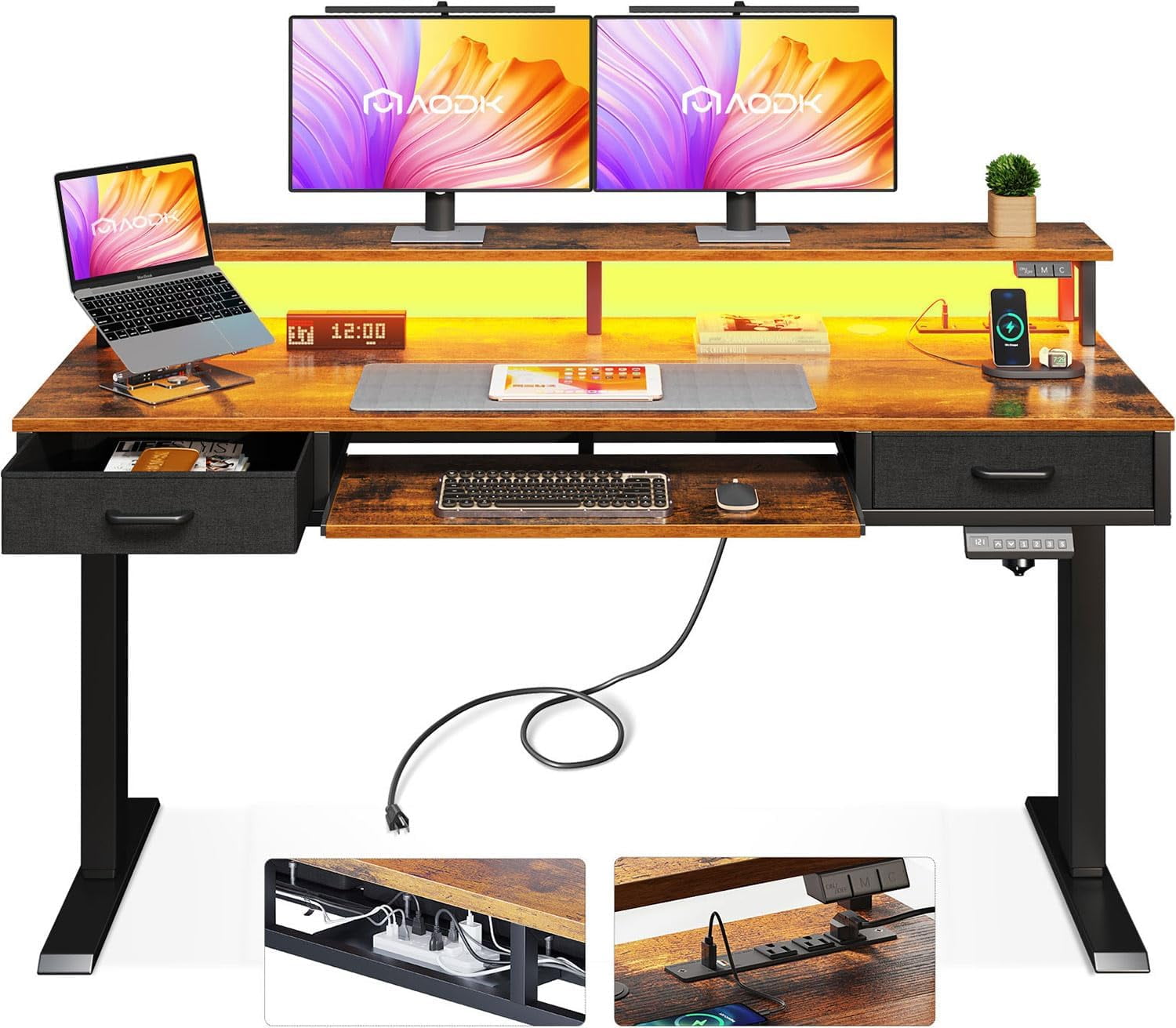 AODK Electric Standing Desk with Drawers & Keyboard Tray, 55 Inch ...