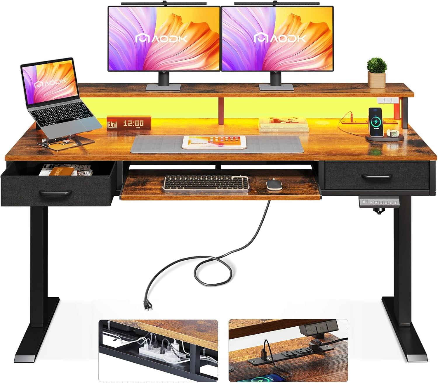 AODK Electric Standing Desk with Drawers & Keyboard Tray, 55 Inch ...