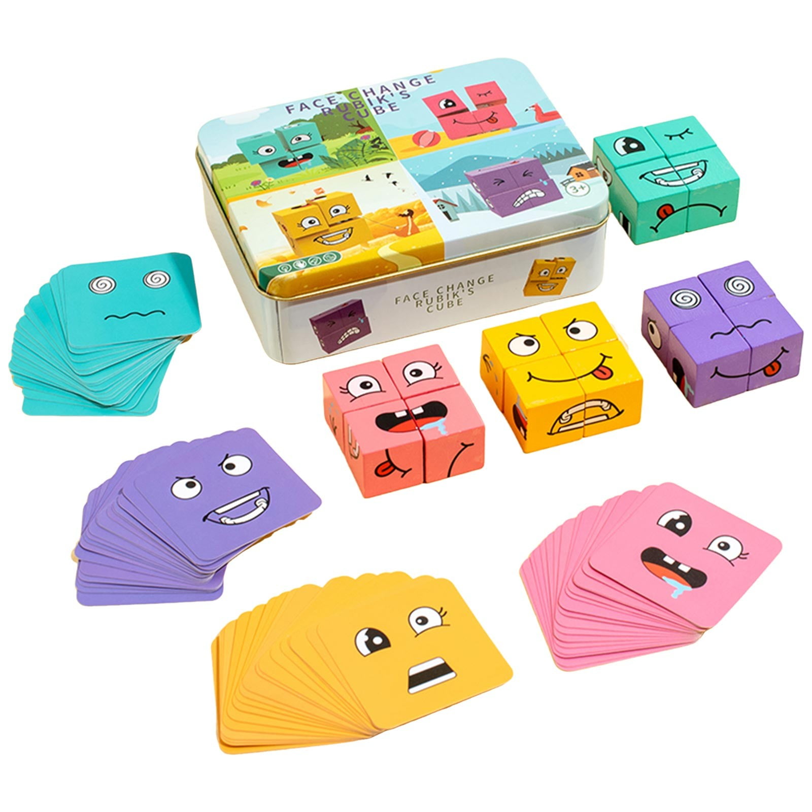 AODONG Wooden Face Changing Magic Cube Building Blocks Game Matching ...