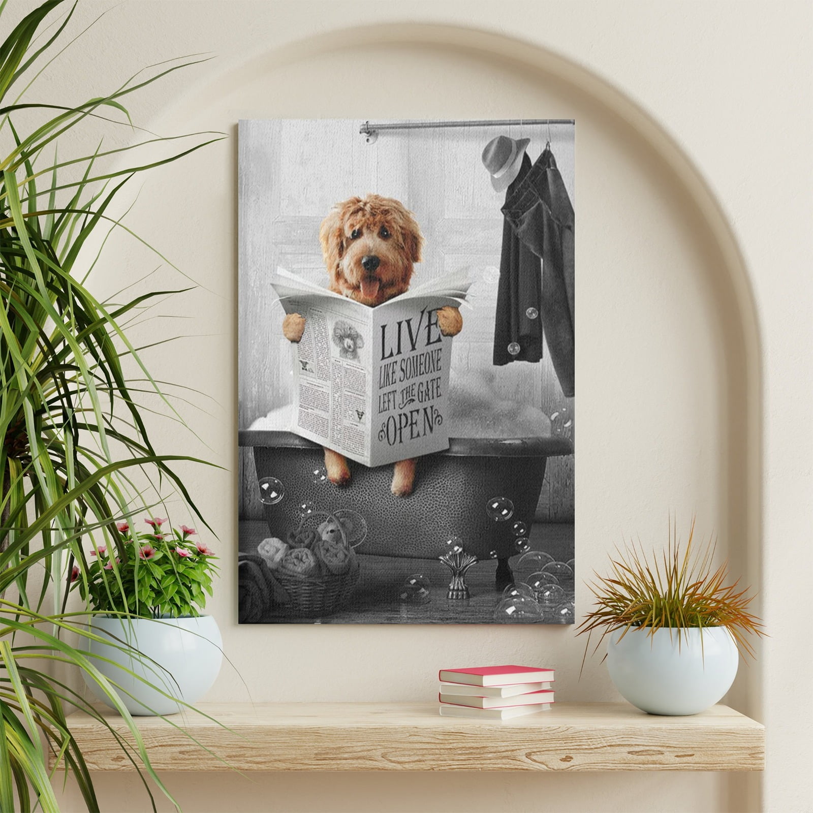 AOEX Black and White Teddy Dog Bathroom Decor Wall Art Funny Dog ...