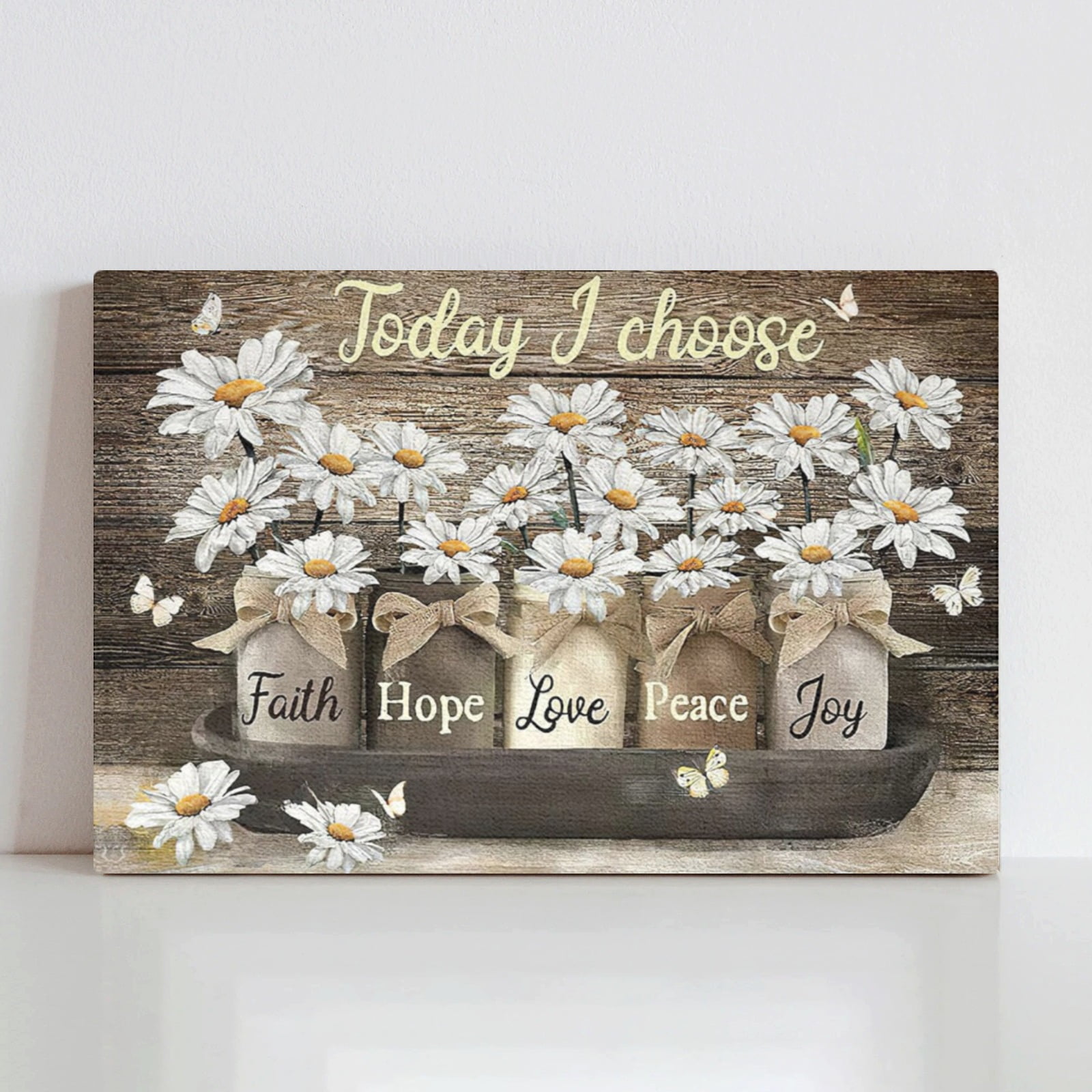 AOEX Daisy Canvas Wall Art Country White Daisies Butterfly Flowers Wall ...