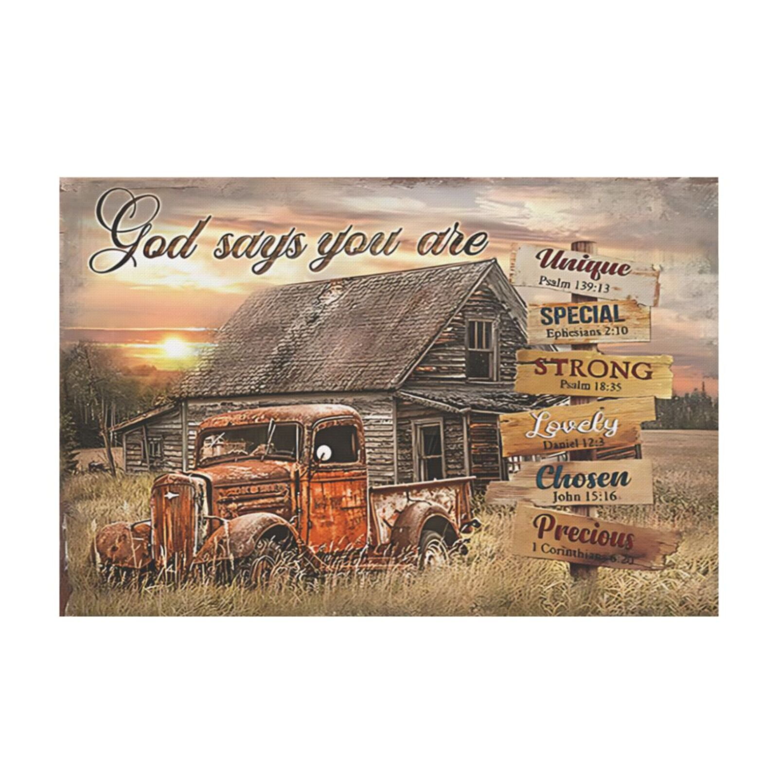 AOEX Farmhouse Barn Canvas Wall Art Rusty Red Trucks Vintage Pictures ...