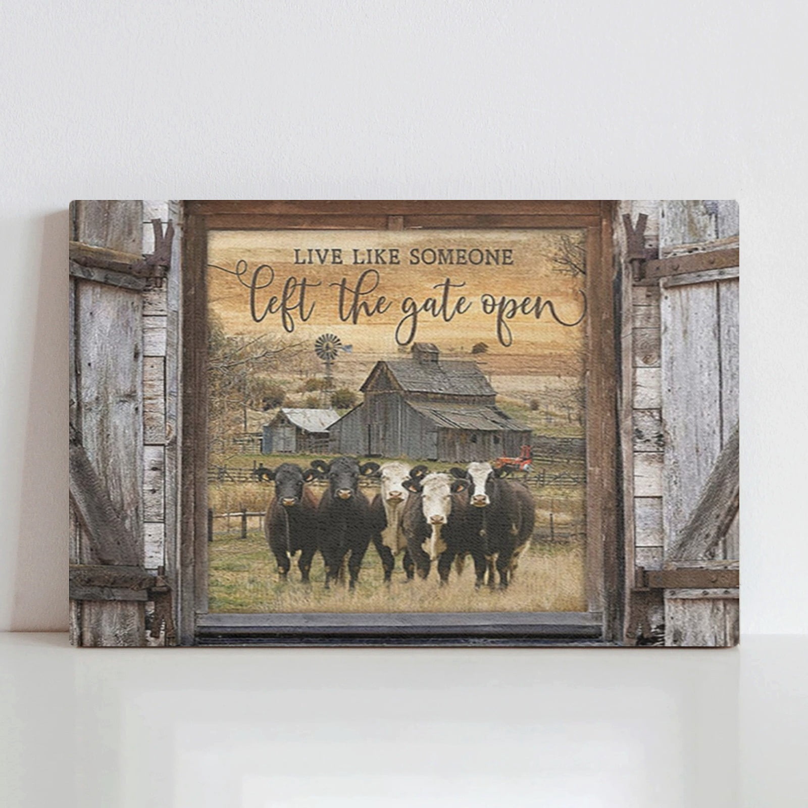 AOEX Farmhouse Cow Pictures Wall Decor Angus Cattle and Barn Country ...