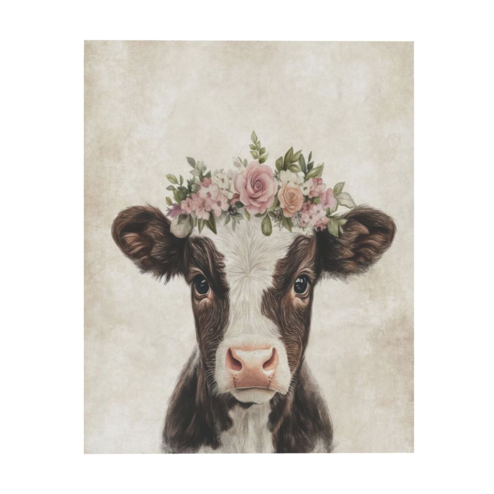 AOEX Farmhouse Cow Print Kids Wall Art Baby Cow Wearing a Wreath ...