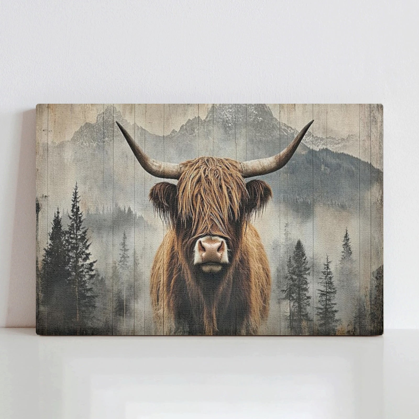 AOEX Farmhouse Highland Cow Large Wall Art for Abstract Nature Mountain ...