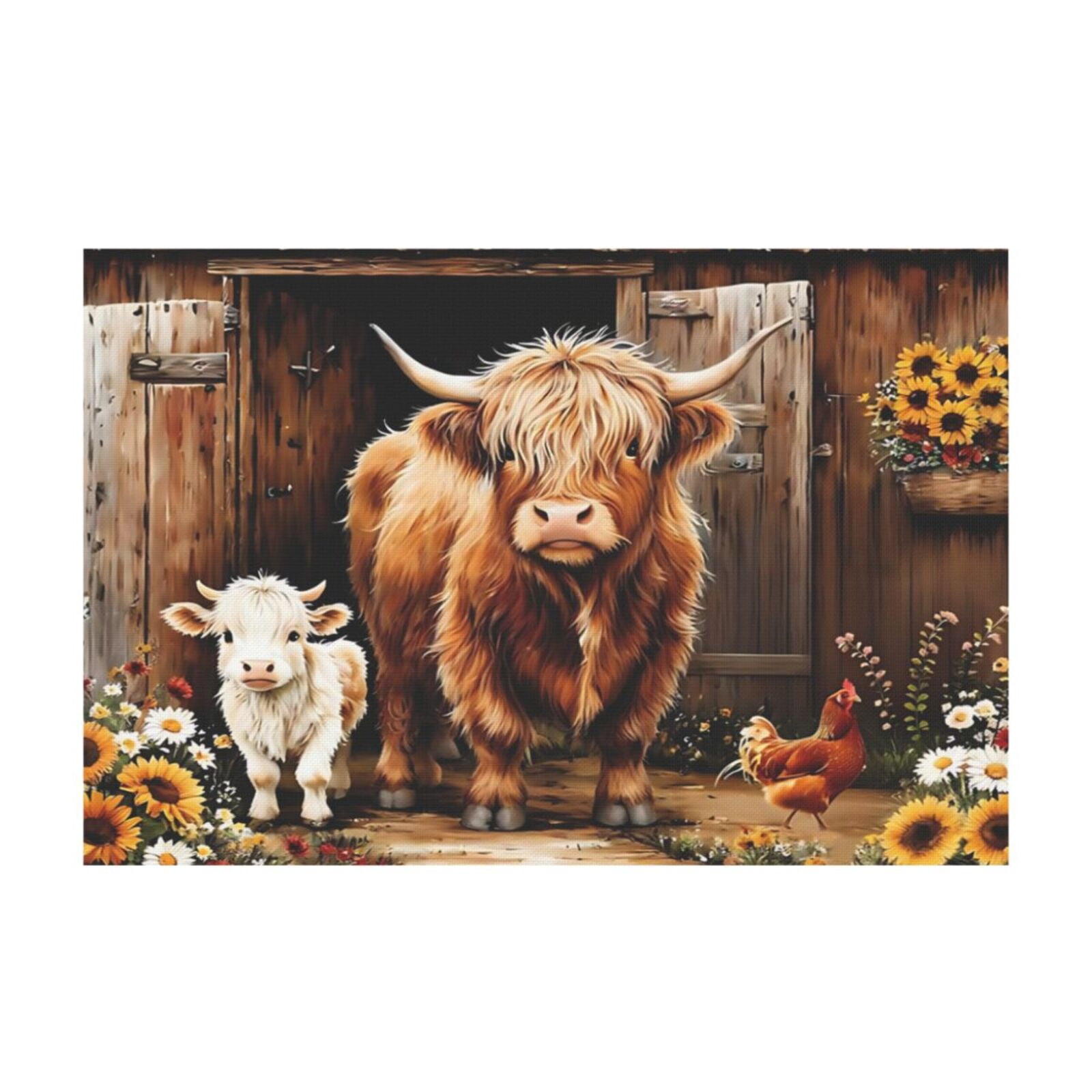 AOEX Farmhouse Highland Cow Wall Art Rustic Country Sunflower Cow ...
