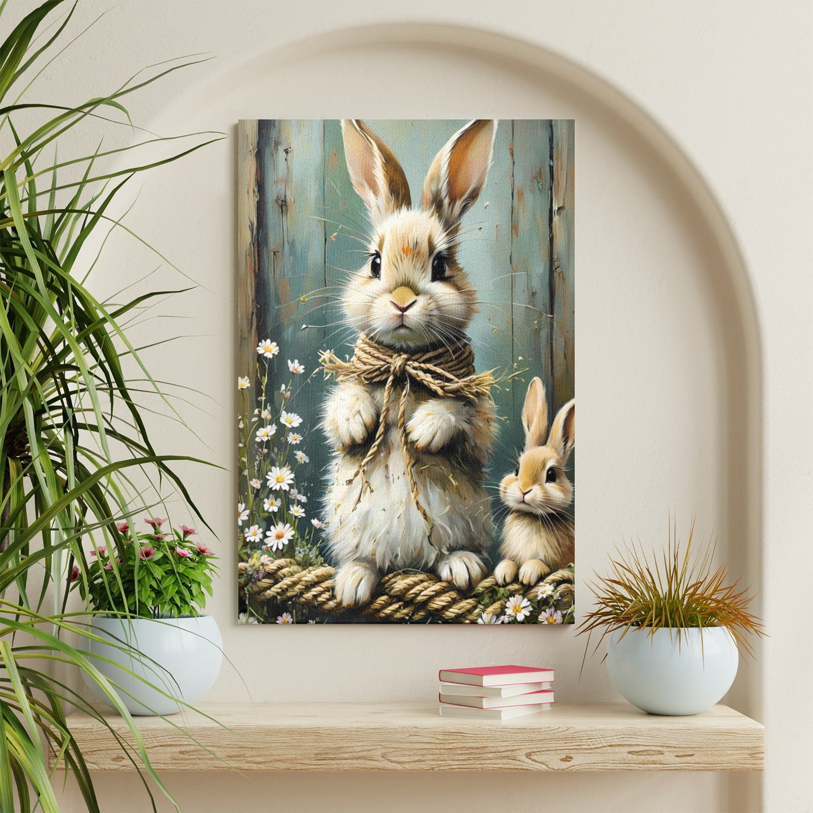 AOEX Farmhouse Rabbit Wall Art,Bunny Easter Flower Wall Decor Canvas ...