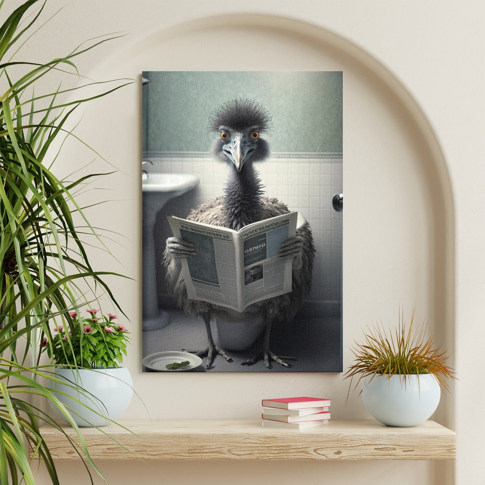 AOEX Funny Emu on Bathroom Canvas Wall Art Cute Emu on In Toilet ...
