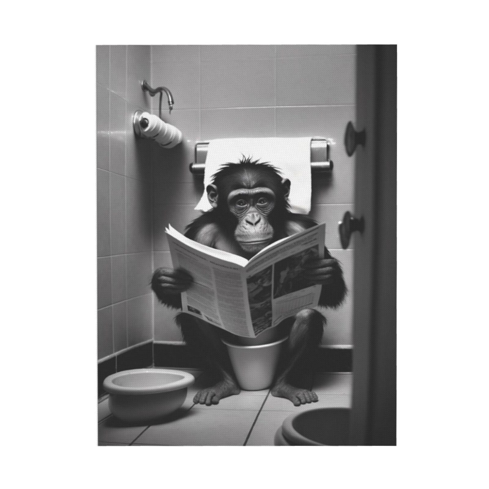 AOEX Funny Gorilla Bathroom Canvas Wall Art Cute Monkey In Toilet ...