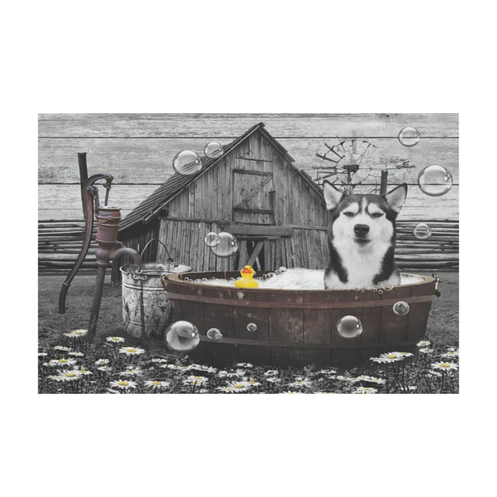 AOEX Funny Husky Dog Wall Art Farmhouse Bathroom Decor Wall Pictures ...