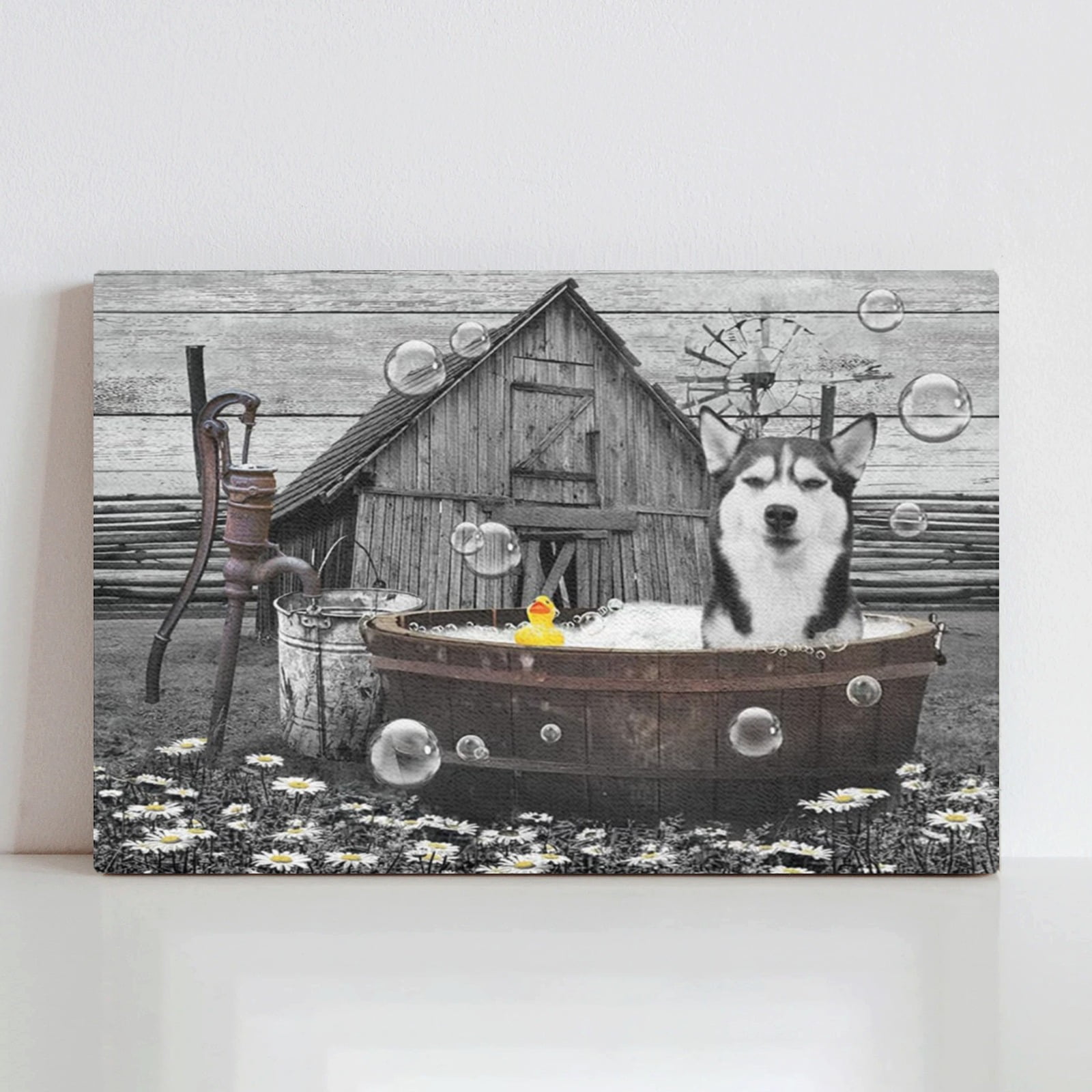 AOEX Funny Husky Dog Wall Art Farmhouse Bathroom Decor Wall Pictures ...