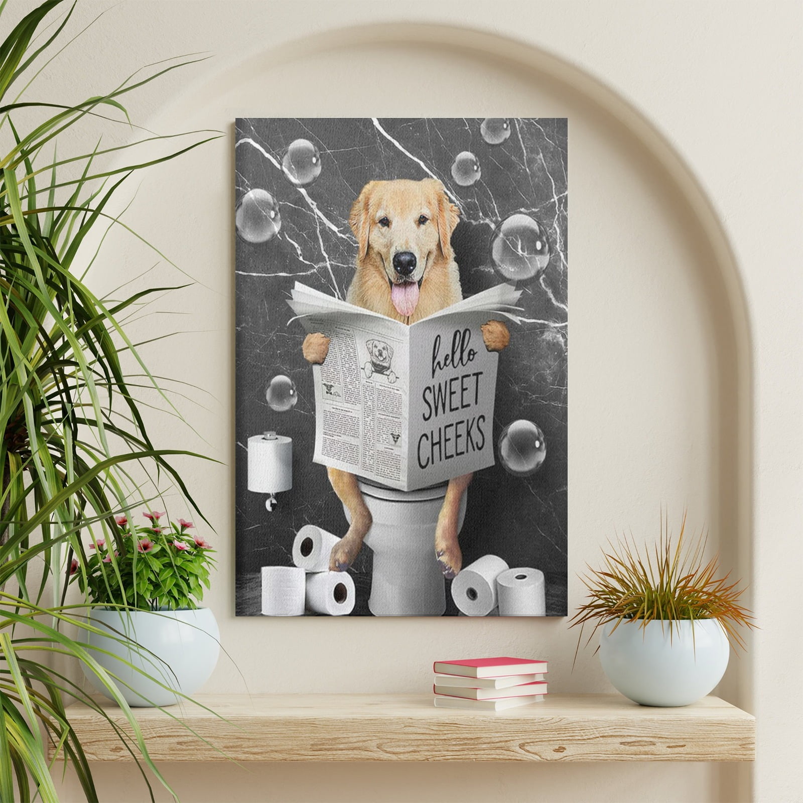 AOEX Golden Retriever Sitting on Toilet Wall Art Bathroom Dogs Wall ...