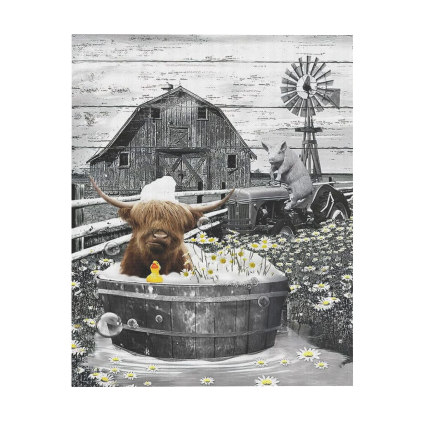 AOEX Highland Cow Bathroom Decor Wall Art and White Cow Farmhouse ...