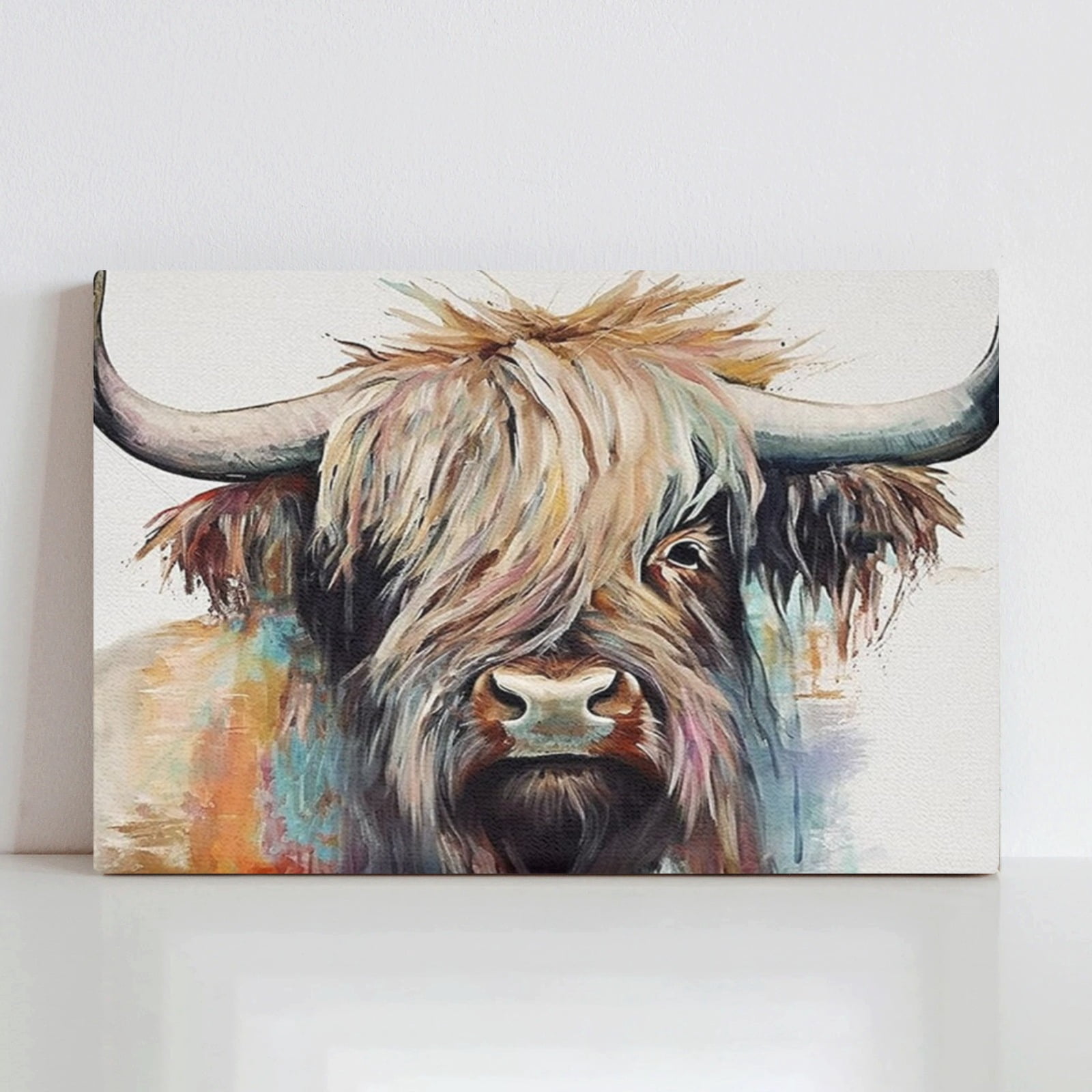 AOEX Highland Cow Canvas Wall Art Abstract Cow Painting Colorful Animal ...
