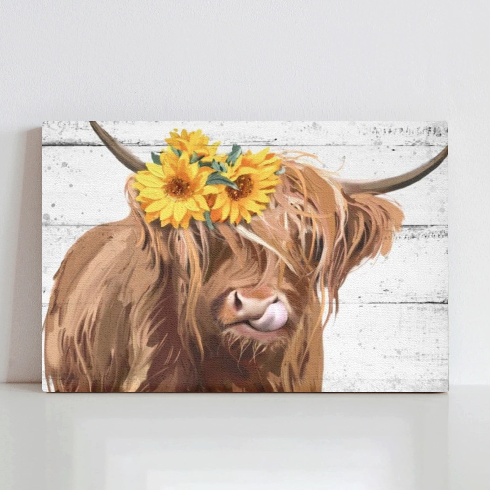 AOEX Highland Farmhouse Cow with Sunflowers Wall Decor - Rustic Cute ...